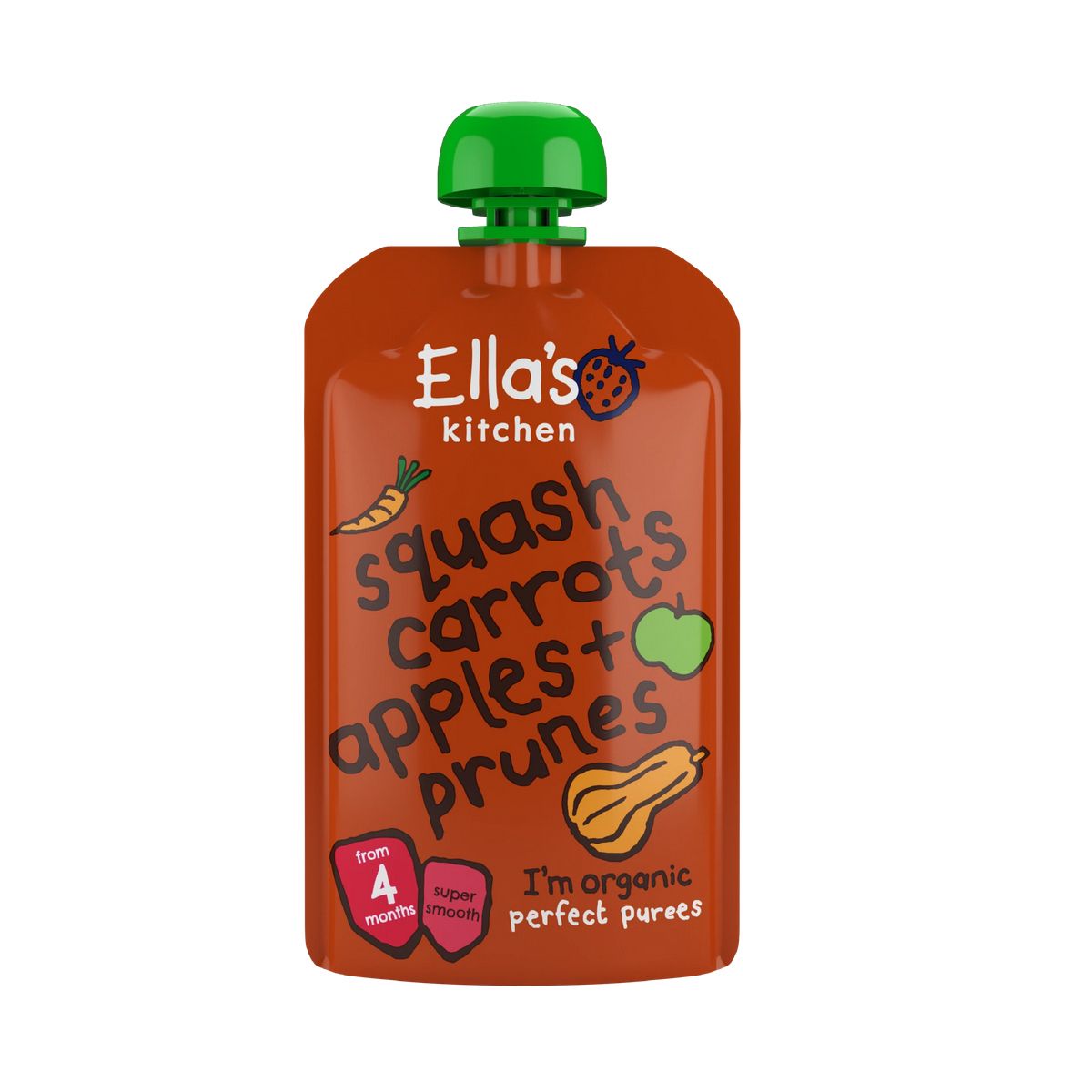 Ella's Kitchen Squash, Gulrot, Eple & Sviske - 120 g | Med24.no