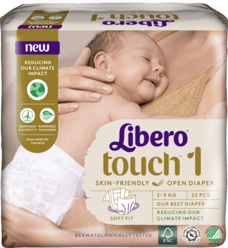 Kjøp Libero Touch 1 bleier til 2-5 kg - 22 stk.billig hos Med24.no