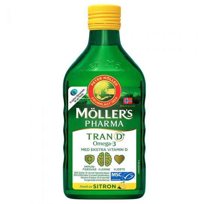 Kjøp Møllers Pharma Tran D+ sitron - 250 ml hos Med24.no