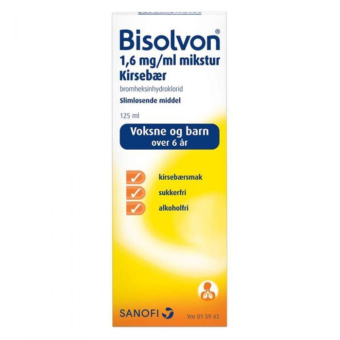 Kjøp Bisolvon mikstur 1,6mg/ml kirsebær - 125 ml hos Med24.no