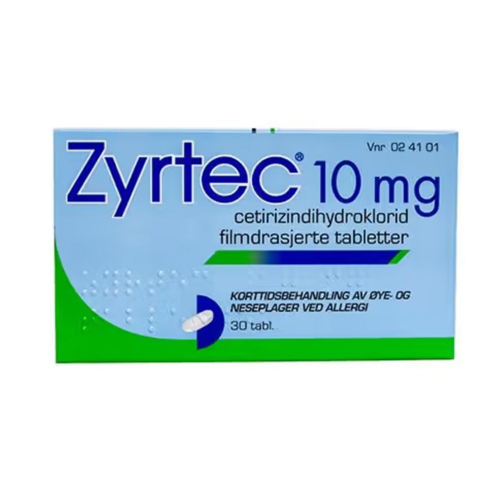 Kjøp Zyrtec tabletter 10 mg - 30 tabletter på Med24.no