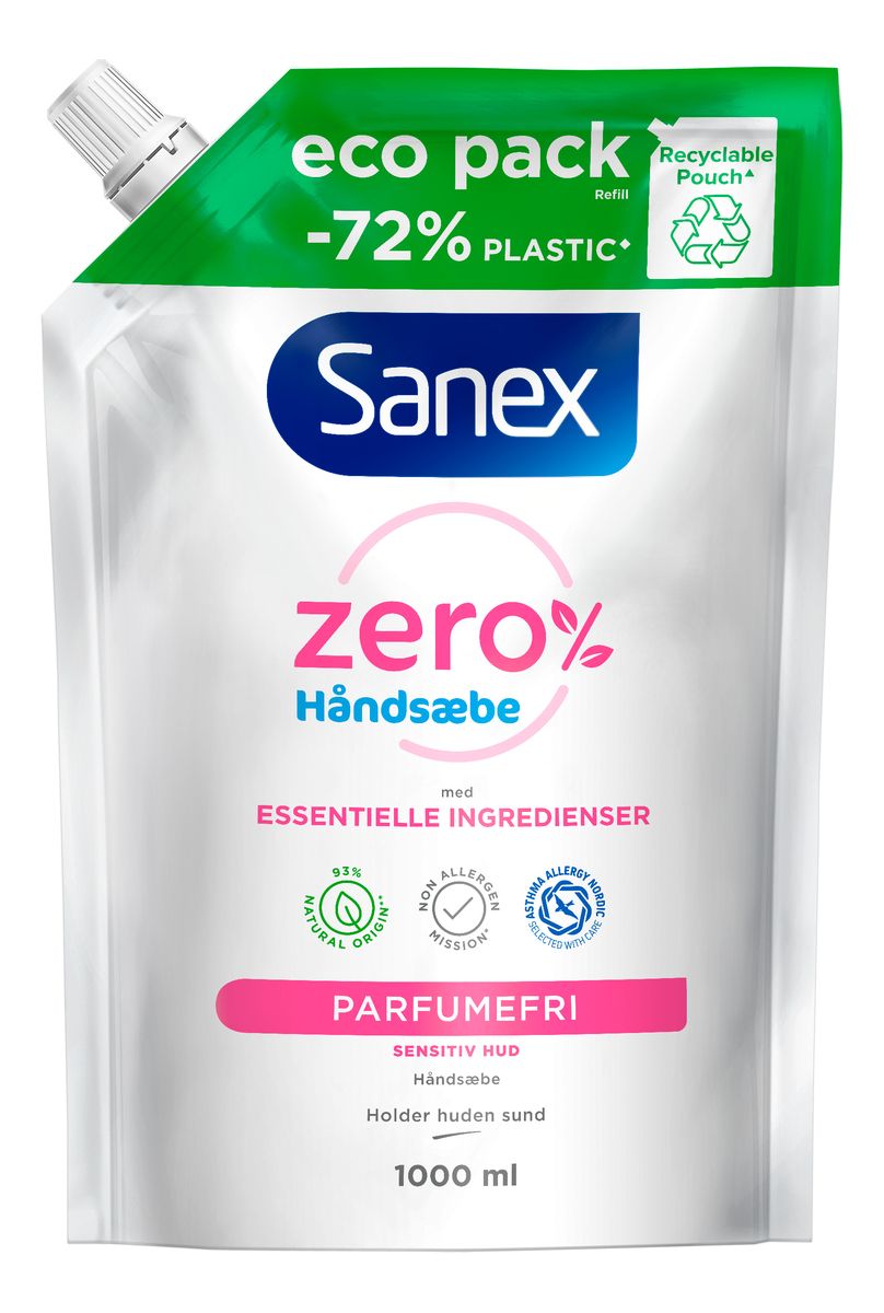 Kjøp Sanex Zero % Flytende Håndsåpe refill - 1000 ml. hos Med24.no