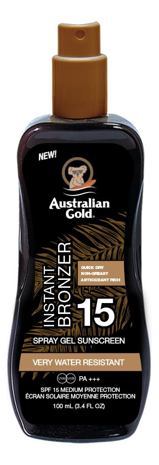 Australian Gold Instant Bronzer Solkrem Spray Gel SPF15 | Med24.no