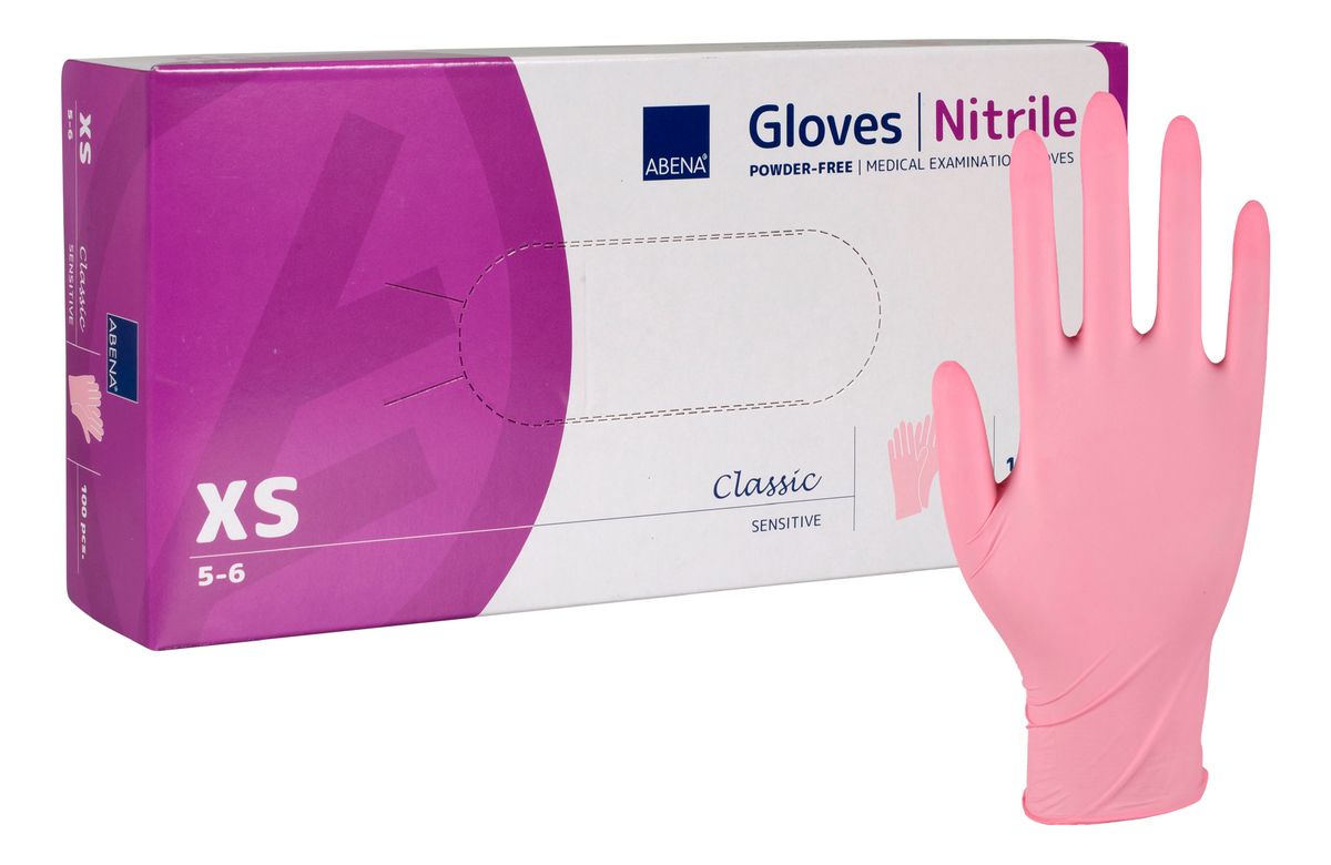 Abena Classic Sensitive Powder-Free Nitrile Gloves Pink - 100 stk.