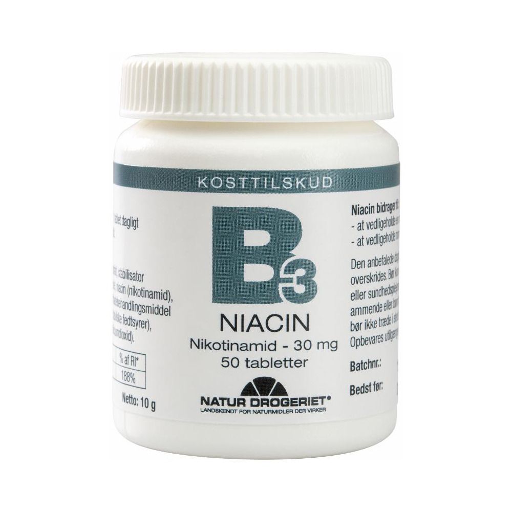 Kjøp Natur-Drogeriet B3 Niacin 30 mg - 50 tabletter billig hos Med24.no