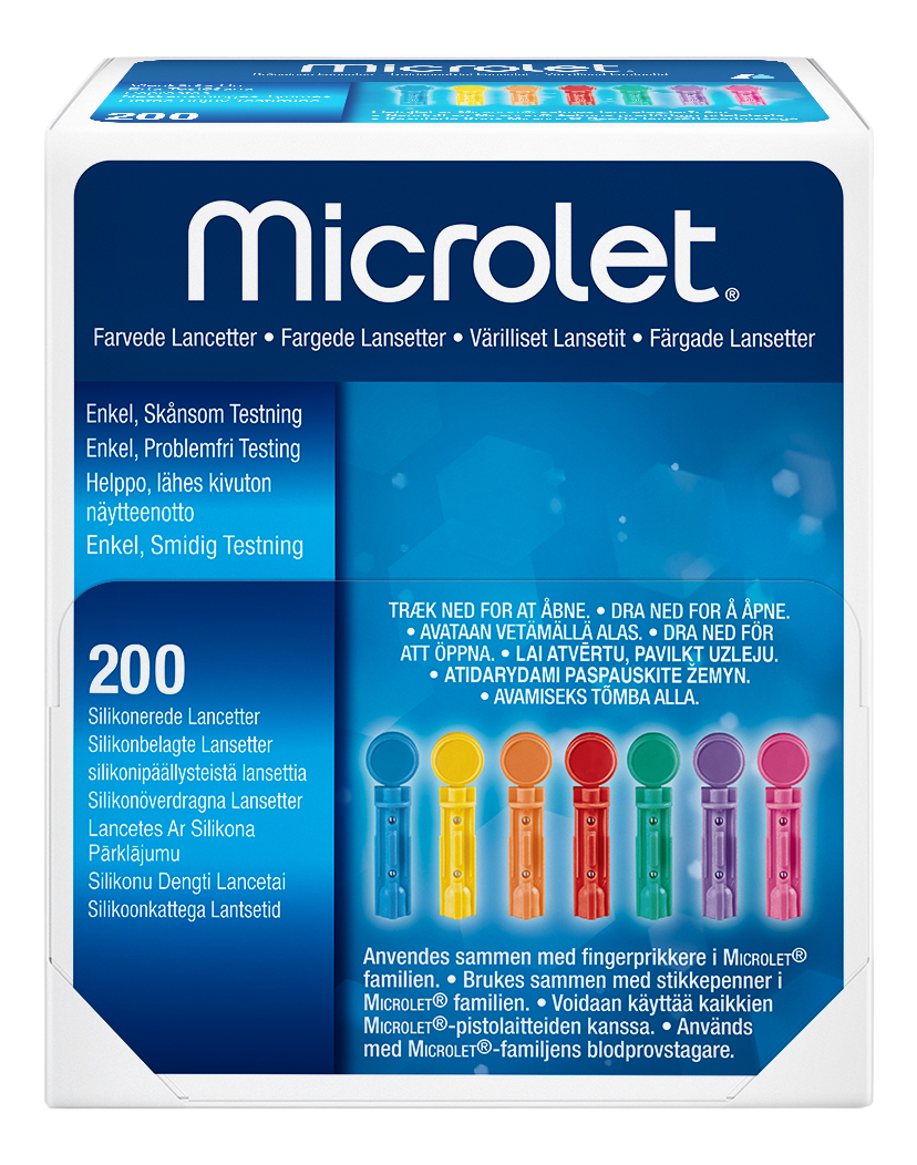 Kjøp fargede Ascensia Microlet-lansettpinner hos Med24.no