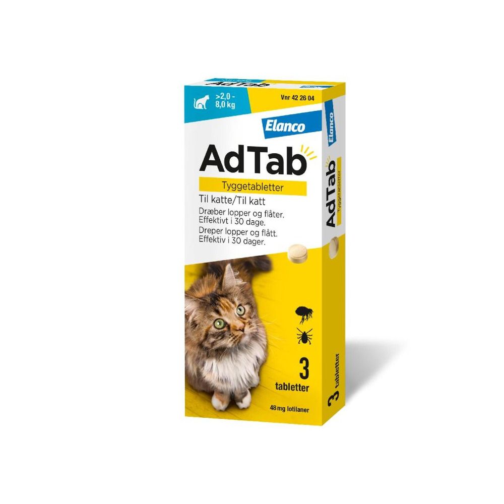 AdTab 48mg tyggetabletter til katt - 3 stk | Med24.no