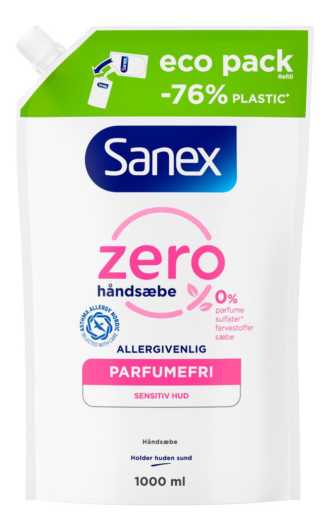 Kjøp Sanex Zero % Flytende Håndsåpe refill - 1000 ml. hos Med24.no