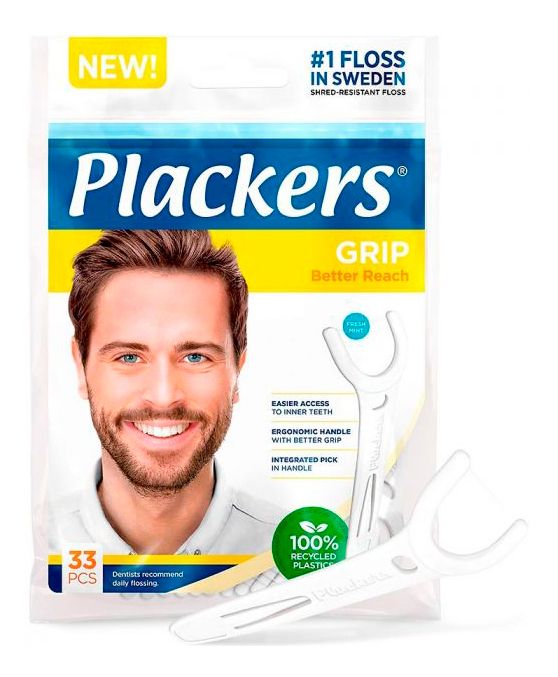 Plackers Grip Better Reach Flossers - 33 stk. | Med24.no