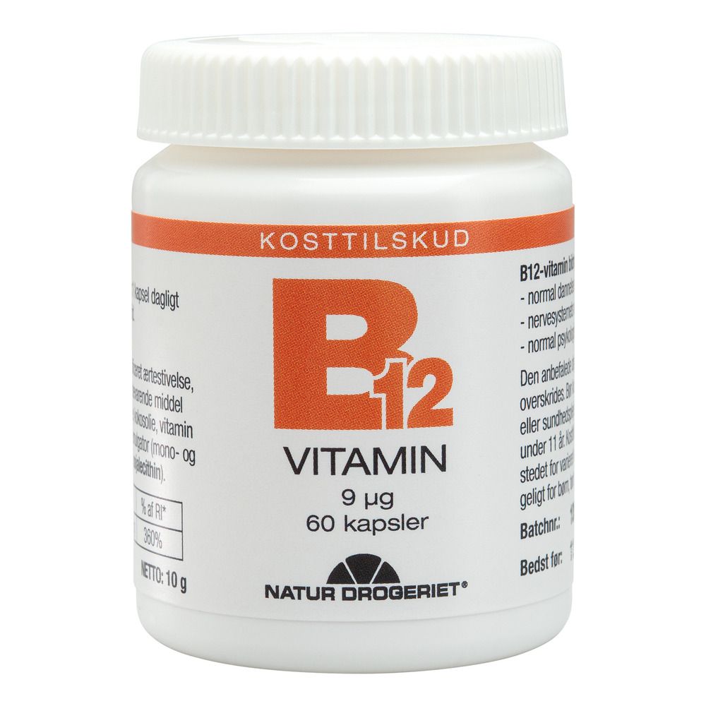 Kjøp Natur-Drogeriet B12 Vitamin 9 μg - 60 kapsler hos Med24.no