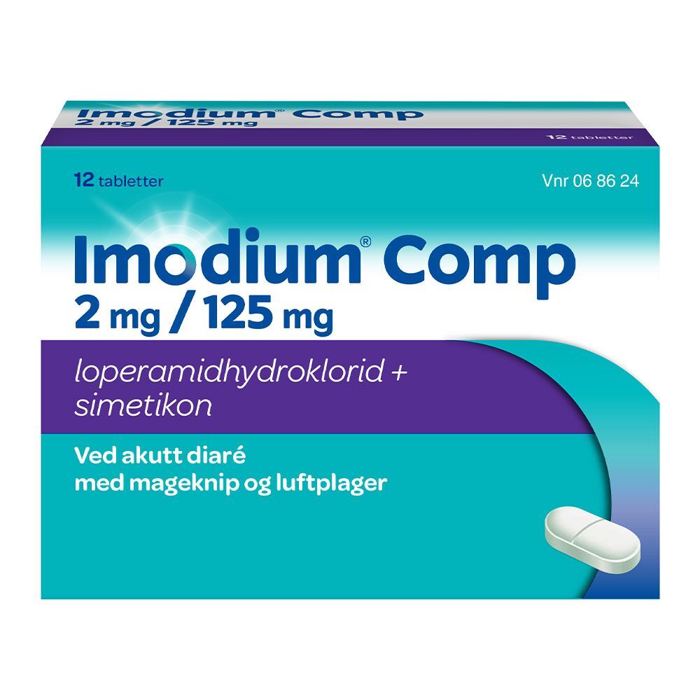 Kjøp Imodium Comp tab 2/125mg - 12 tabl. hos Med24.no.
